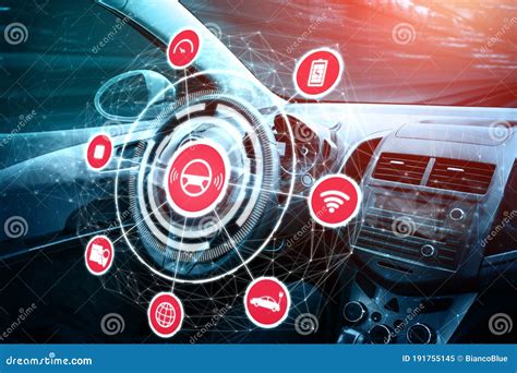 driverless car interior with futuristic dashboard for autonomous