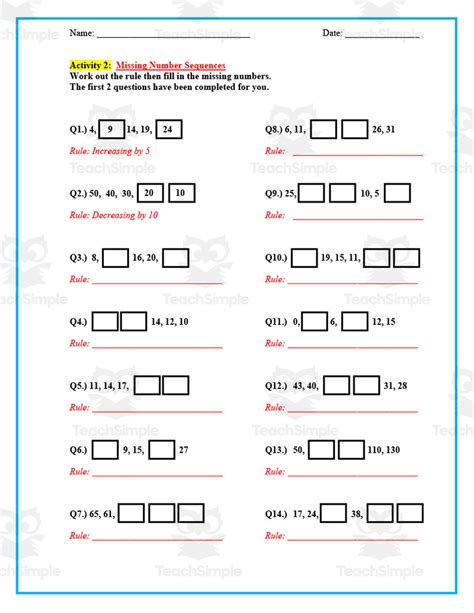 Number Sequences Activity Set By Teach Simple