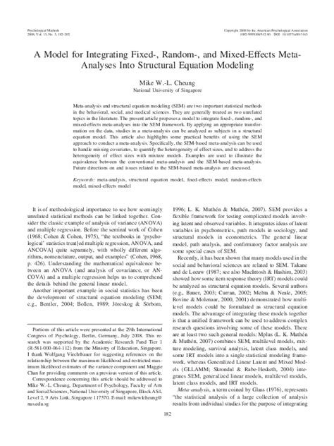 Pdf A Model For Integrating Fixed Random And Mixed Effects Meta