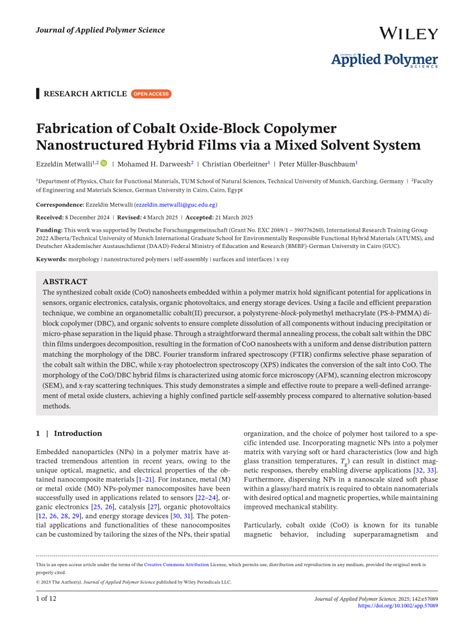 Pdf Fabrication Of Cobalt Oxide‐block Copolymer Nanostructured Hybrid Films Via A Mixed