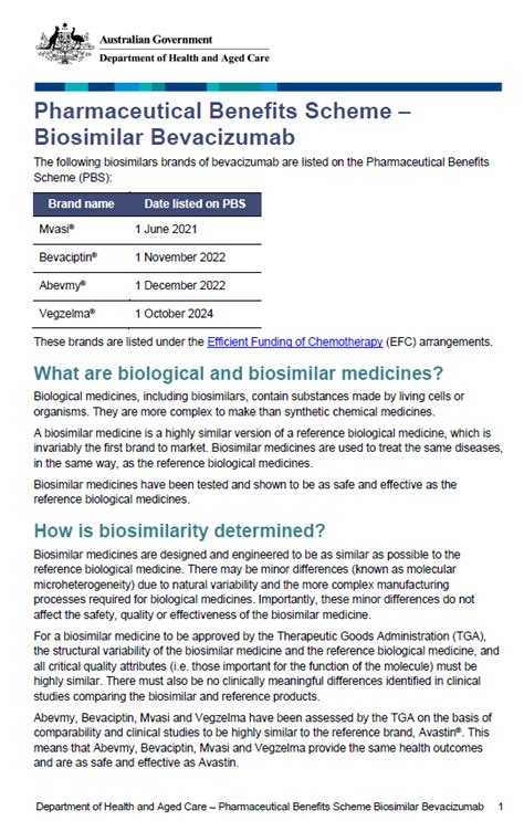 Biosimilar Medicine Fact Sheet Bevacizumab Australian Government Department Of Health