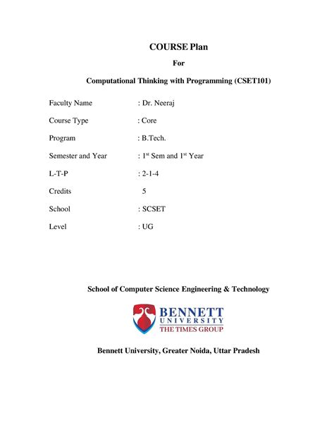 Course Plan Computational Thinking And Programming Course Plan For