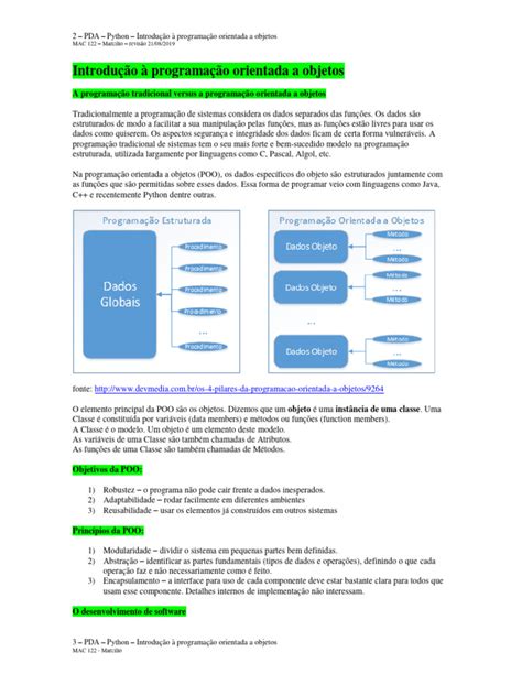 2 Pda Python Introducao A Programação Orientada A Objetos Pdf
