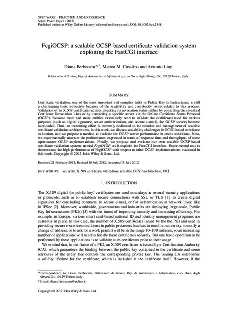 Pdf Fcgiocsp A Scalable Ocsp Based Certificate Validation System Exploiting The Fastcgi Interface