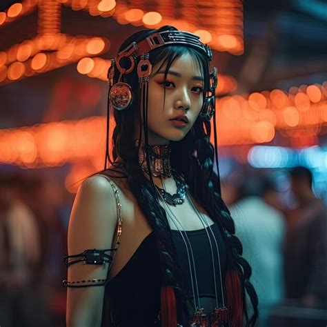 Premium Ai Image Beauty Asian Female In Cyberpunk World