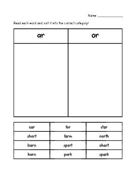 R Controlled Vowel Word Sorts By Blasting Into First TPT