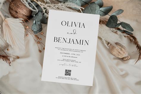 Wedding Invitation With Qr Code Printable Wedding Invitation Etsy