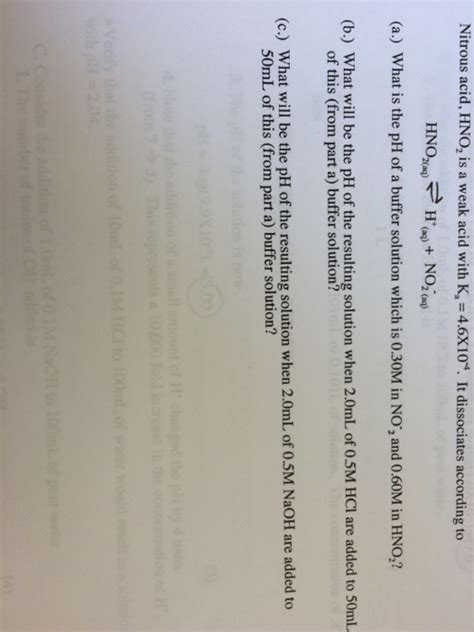 solved nitrous acid hno2 is a weak acid with k 4 6x