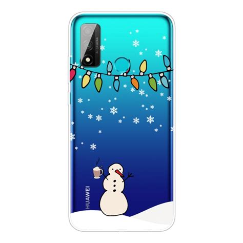 화웨이 P 스마트 2020 크리스마스 시리즈 투명 Tpu 보호 케이스 밀크티 눈사람