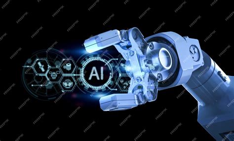 Premium Photo Robotic Arm With Ai Digital Interface Display