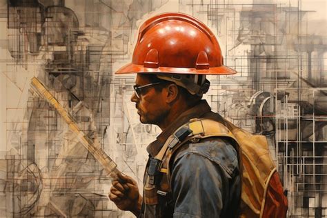 Premium Photo Engineer In Helmet And Construction Mixed Media