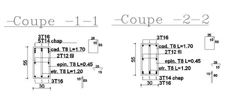 Cross Section 1 And 2 Of The Beam With Reinforcement Details In Autocad 2d Drawing Cad File
