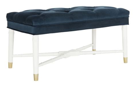 Navy And White Contemporary Velvet Tufted Bench Tufted Bench Upholstered Bench Navy And White