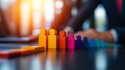 Colorful Wooden Figures Representing Teamwork And Collaboration In Modern Office Setting