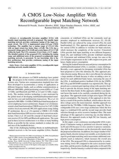 Pdf A Cmos Low Noise Amplifier With Reconfigurable Input Matching Network