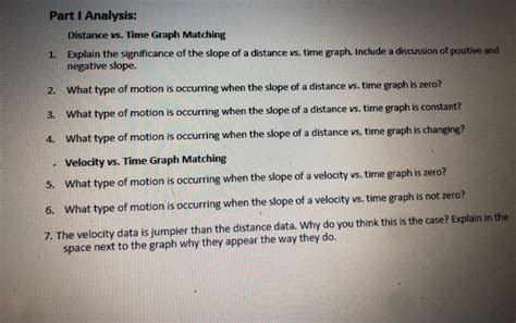 Solved Part 1 Analysis Distance Vs Time Graph Matching 1