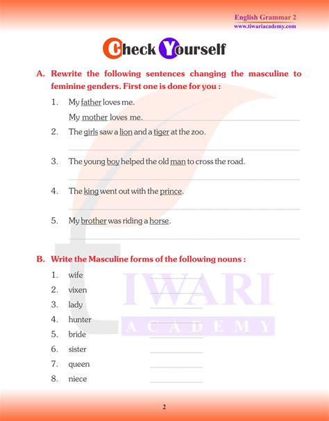 Class English Grammar Chapter Gender And Its Four Kinds