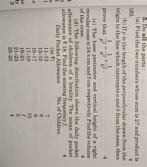 5 Do All The Parts A Find The Two Numbers Whose Sum Is 27 And Produc