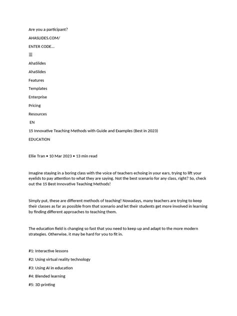 Innovative Teaching Methods Pdf Teaching Method Project Based Learning