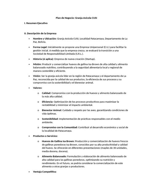 Estructura De Un Plan De Negocio Pdf Plan De Negocios Business