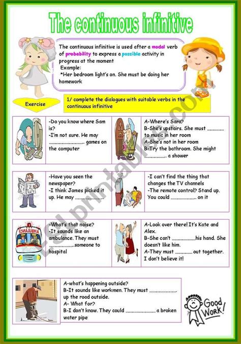 The Continuous Infinitive Esl Worksheet