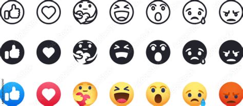 Facebook Reaction Face Emoji Vector Set Like Love Care Haha Wow