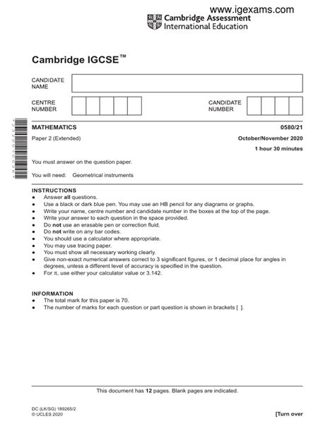 Cambridge Igcse Mathematics 058021 Pdf Area Sphere