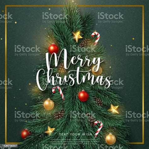 메리 크리스마스 작곡 3d 현실적인 소나무 전나무 사탕 지팡이 장식 보블과 스타 장식품 0명에 대한 스톡 벡터 아트 및 기타 이미지 0명 3차원 형태 공휴일 Istock