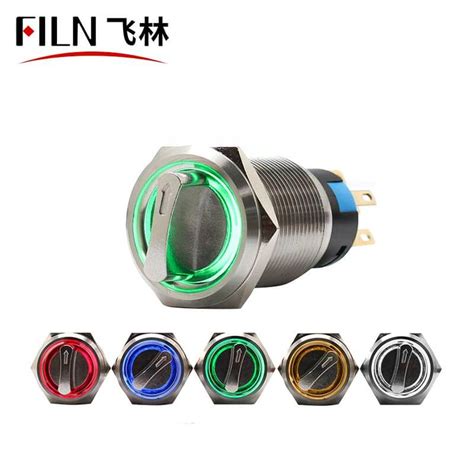 3 Way Push Button Switch 19mm 12v Led Metal Rotary Latching Illuminated