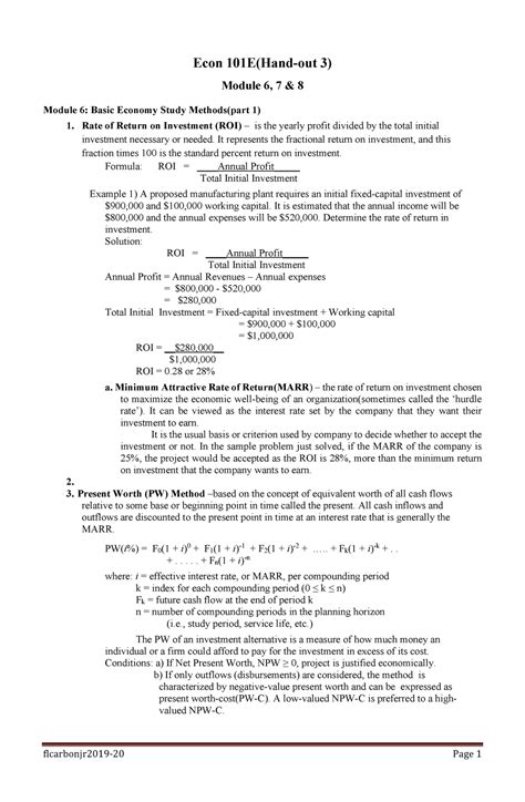 Econ 101E Hand Out 3 2019 Basic Economy Study Methods Econ 101E Hand Out 3 Module 6 7 8