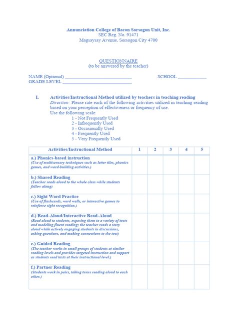 Teacher Questionnaire Editrevised Pdf Cognition Written