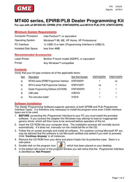 Mt400 Epirb Plb Dealer Programming Kit Instructions Pdf Usb Personal Computers