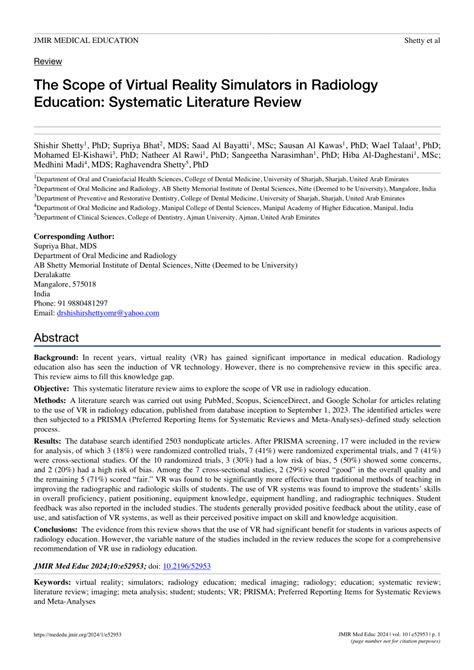 Pdf The Scope Of Virtual Reality Simulators In Radiology Education Systematic Literature Review