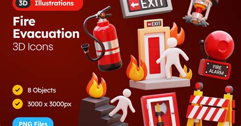 Fire Evacuation 3d Icons Adobe Photoshop Objects Ft Emergency And 3d