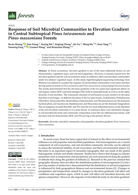 (PDF) Response of Soil Microbial Communities to Elevation Gradient in Central Subtropical Pinus ...