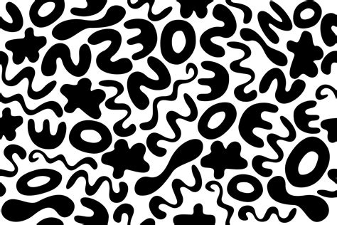 Black And White Seamless Pattern Monochrome Simple Organic Flat Geometric Elements Repeating