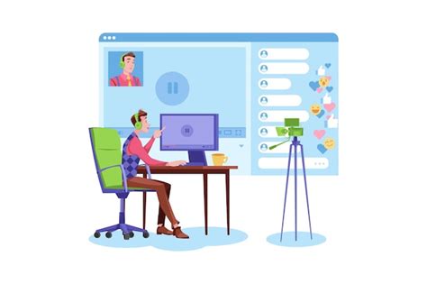 라이브 스트림을 하는 남성 소셜 미디어 인플루언서 프리미엄 벡터