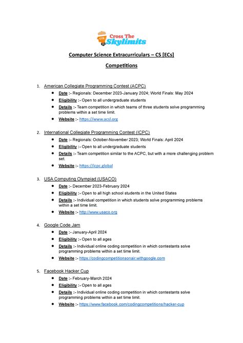 Computer Science CS ECs Computer Science Extracurriculars CS ECs Competitions