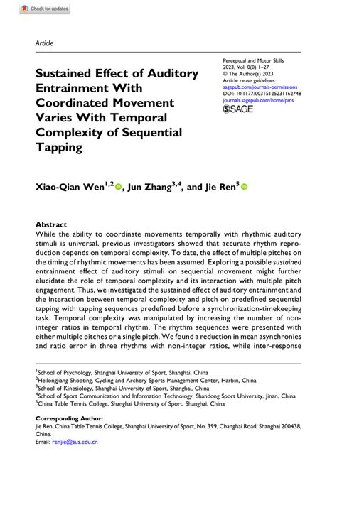 Pdf Sustained Effect Of Auditory Entrainment With Coordinated Movement Varies With Temporal