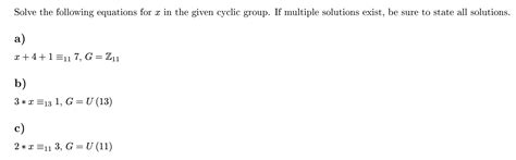 Solved Solve The Following Equations For X ﻿in The Given