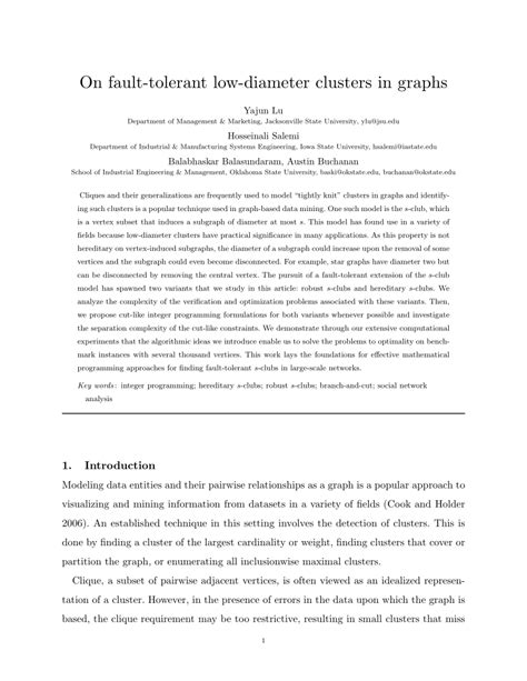 Pdf On Fault Tolerant Low Diameter Clusters In Graphs