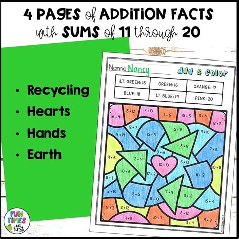 Earth Day Color By Code Math Worksheets Addition Subtraction To Fun Times In First