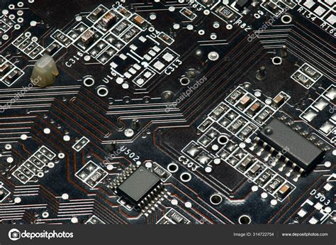 Printed Circuit Board And Microchip Or Cpu Closeup Electronic Component For Digital Equipment