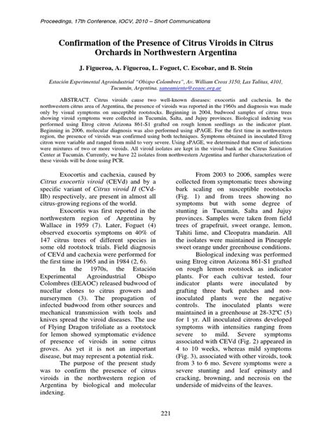 Figueroa Et Al 2010 Confirmation Of The Presence Of Citrus Viroids In Argentina Download