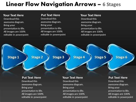 Linear Flow Navigation Arrow 6 Stages 63 PowerPoint Presentation Designs Slide PPT Graphics