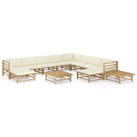Vidaxl Garden Lounge Set Cream White Cushion Bamboo Bamboo 100