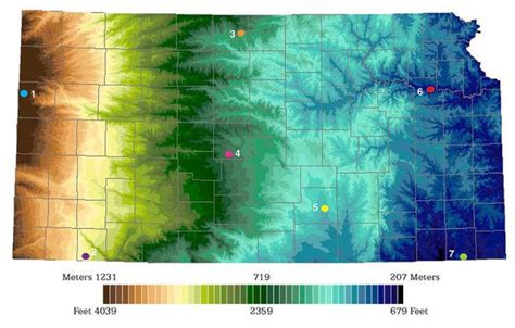 Color Elevation Map Of Kansas Geokansas Kansas Map Elevation Map