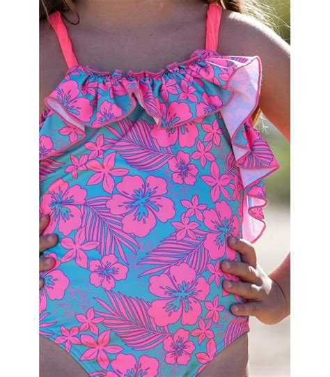 Bañador Niña Estampado Con Volante Y Tirantes Tul Flúor Colección B