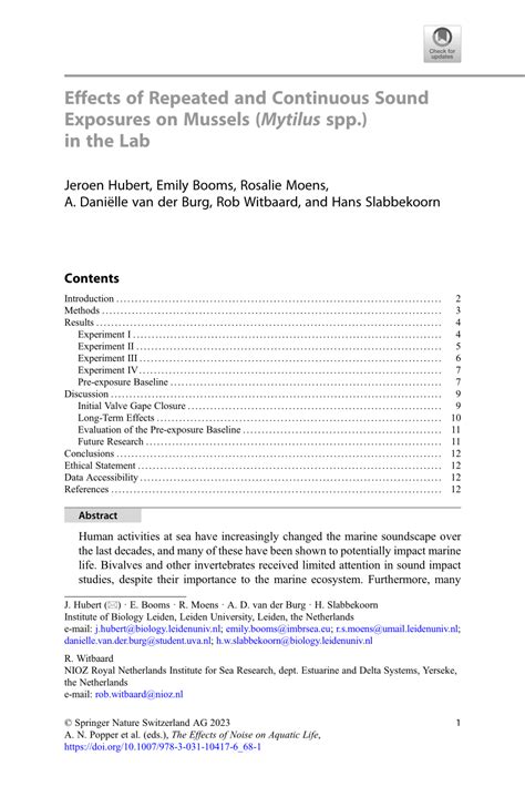 Pdf Effects Of Repeated And Continuous Sound Exposures On Mussels Mytilus Spp In The Lab