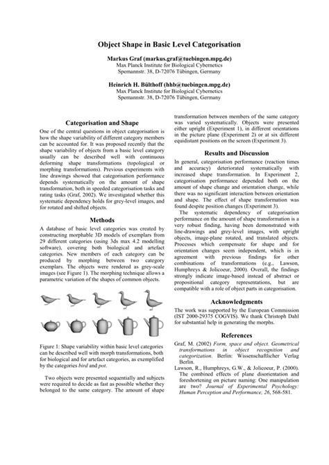 Pdf Object Shape In Basic Level Categorisation